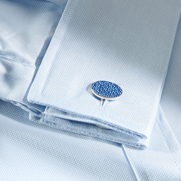 Seigai Waves Blue Enamel Silver Cufflinks | Cassandra Goad